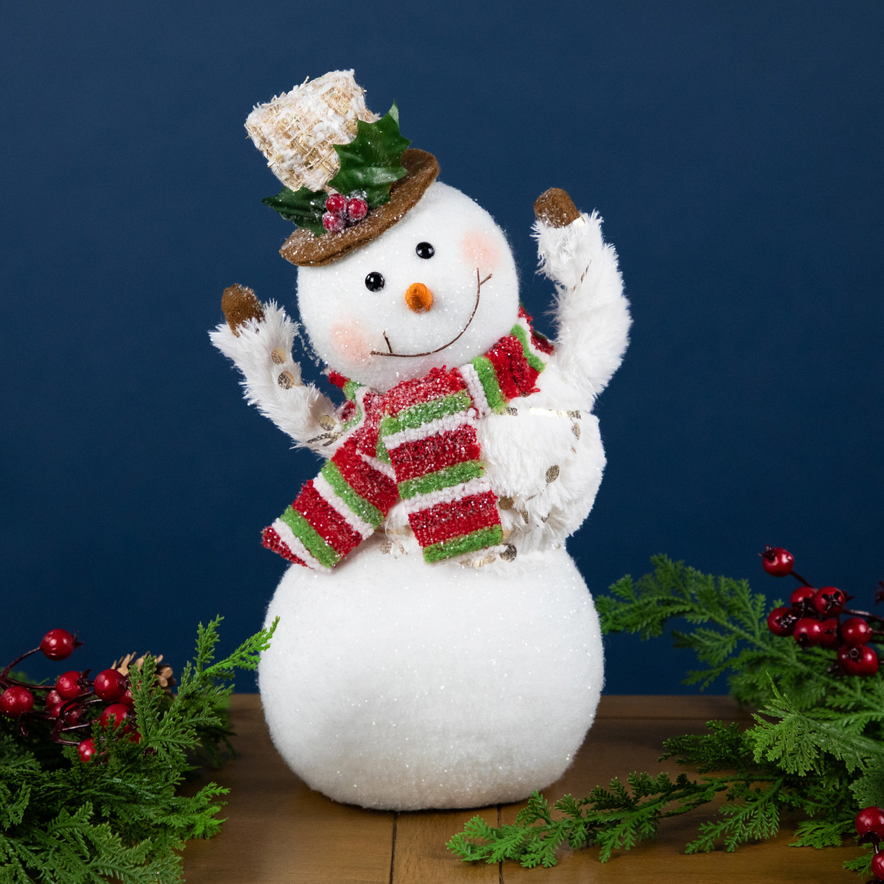 Smiling & Waving Snowman Christmas Figurine - 11.25" | Christmas Central