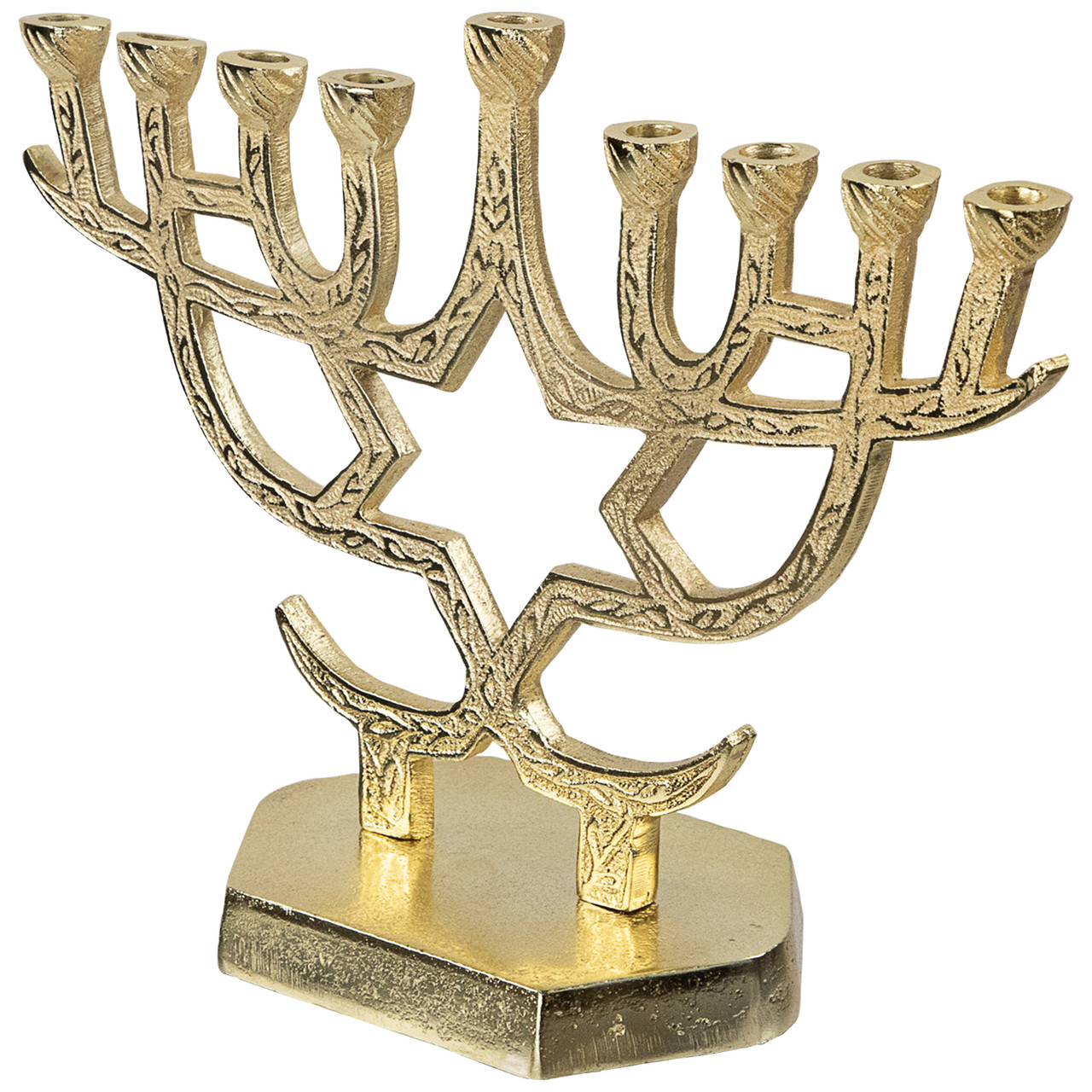 Embossed Metal Hanukkah Menorah with Star of David - 10" - Gold ...