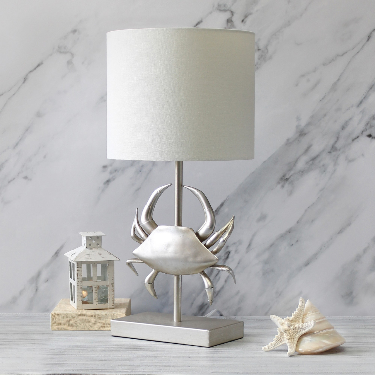 Coastal Pinching Crab Table Lamp with Drum Shade - 18.25" - Silver ...