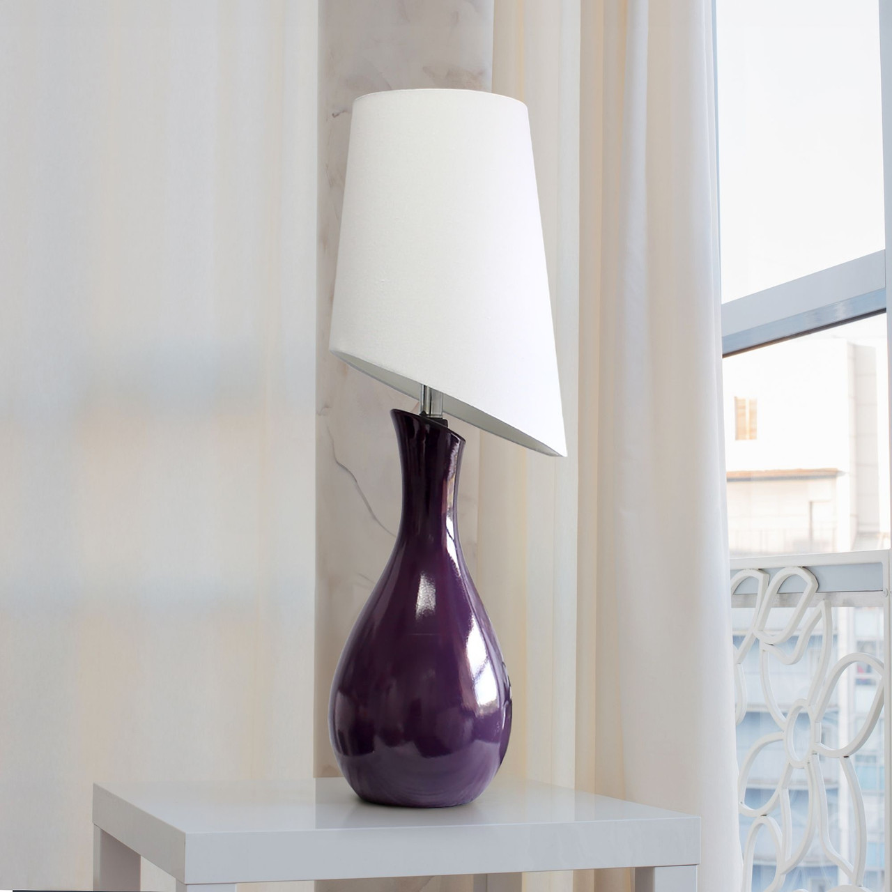 Eggplant Table Lamp with Slanted Shade - 29" - Eggplant Purple ...