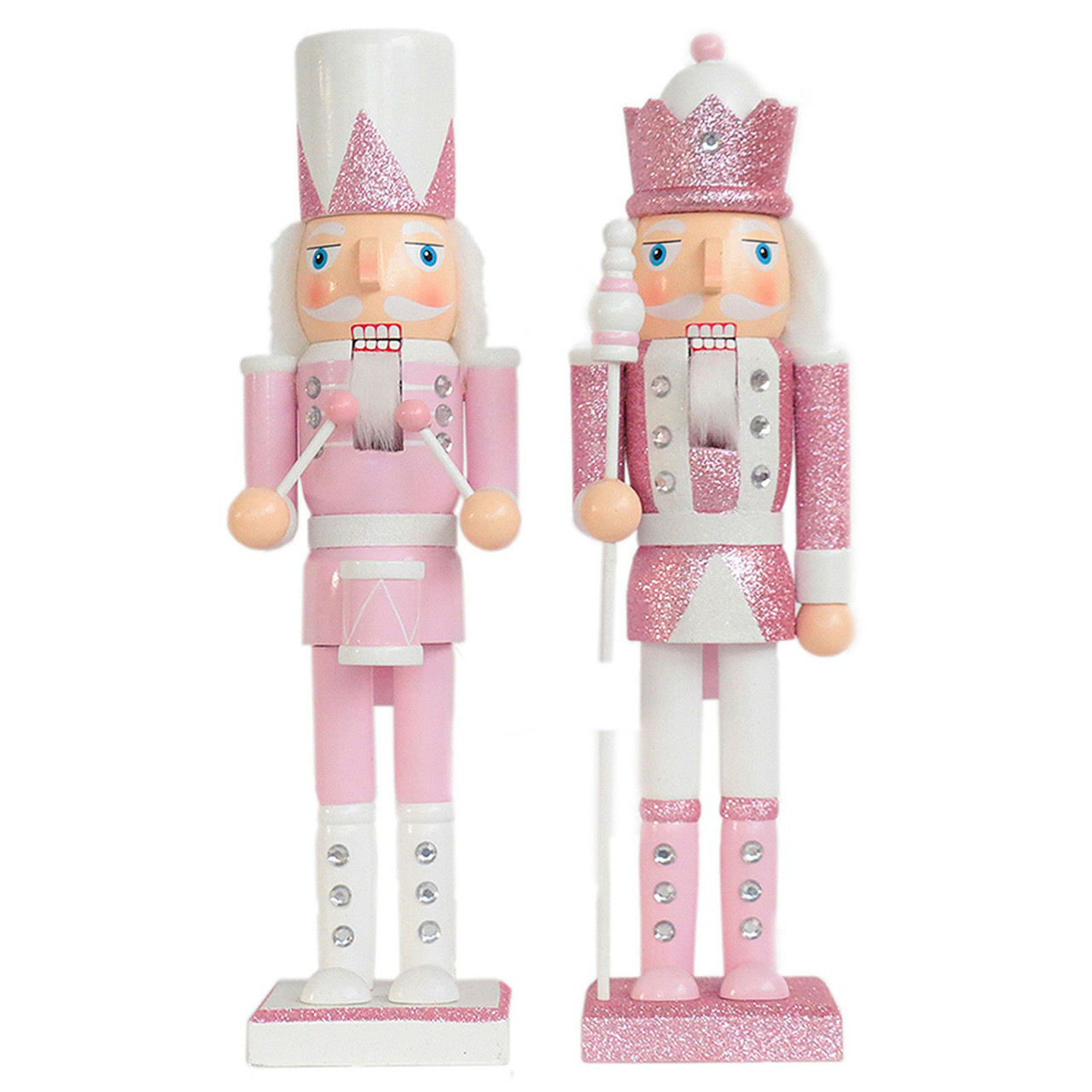 Set of 2 White & Pink Glittering Splendor Christmas Nutcrackers 14.5 ...