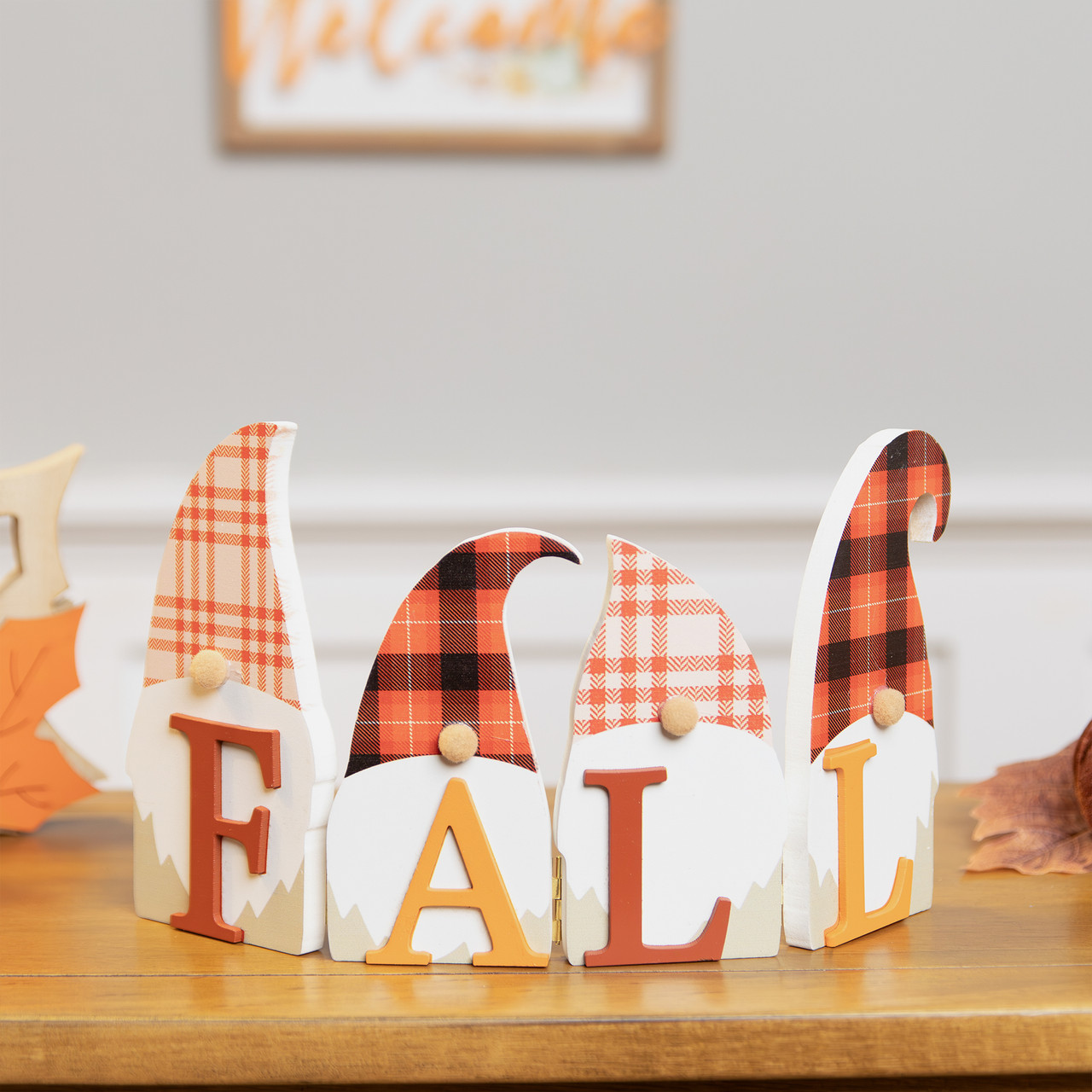 Plaid Gnomes Fall Harvest Wooden Sign - 10" | Christmas Central