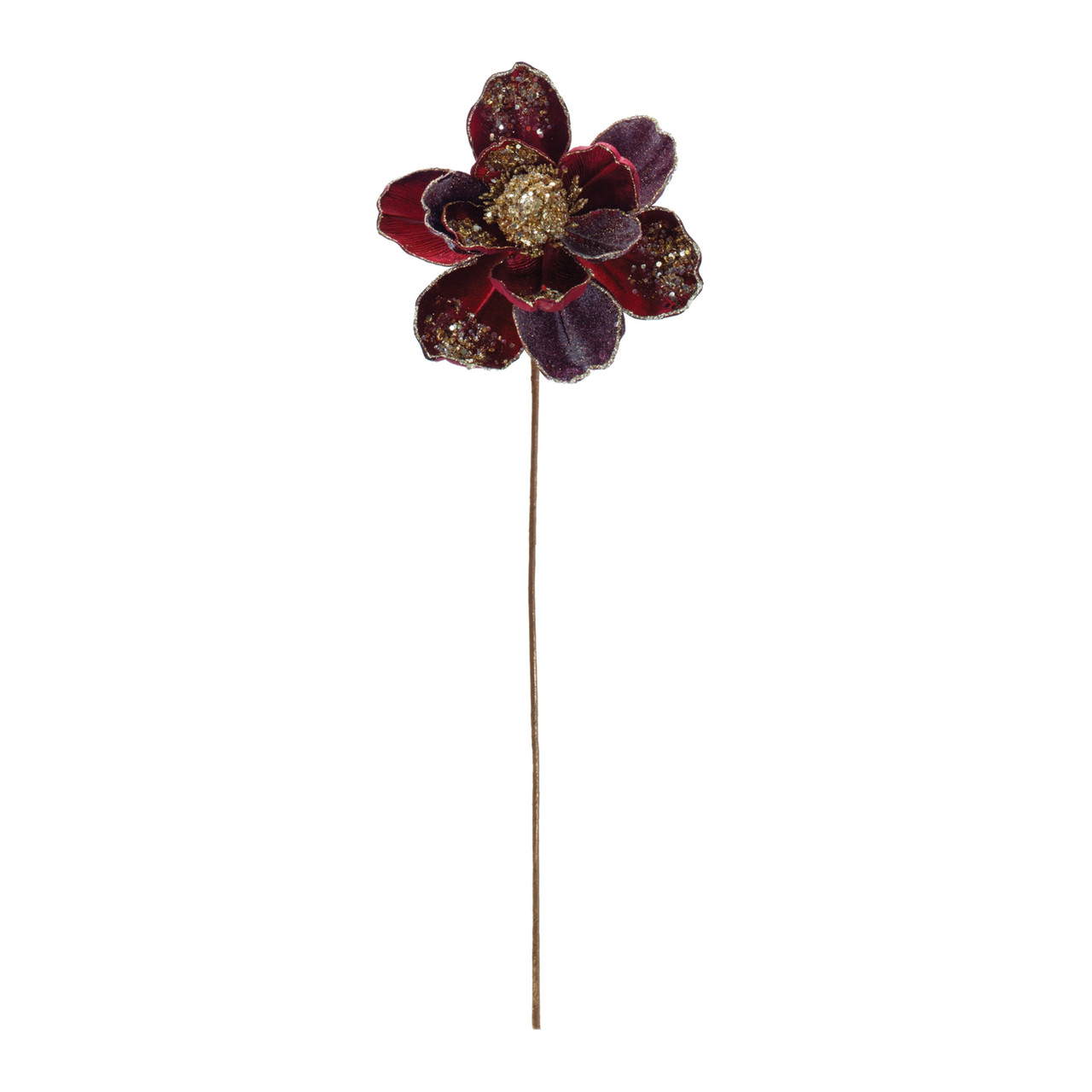 Beaded Burgundy Magnolia Floral Artificial Christmas Stems - 28" - Set ...