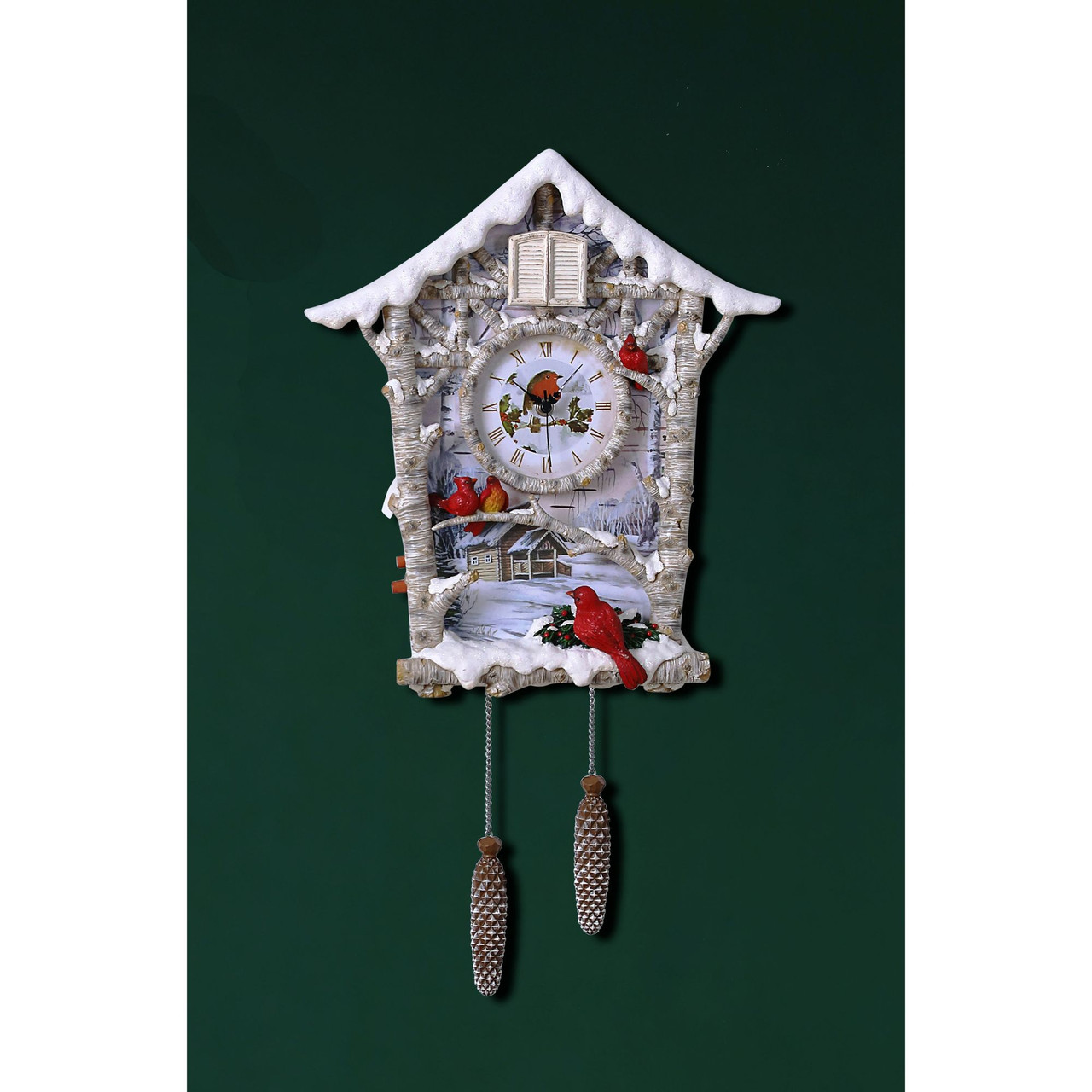 Cardinal Christmas Cuckoo Wall Clock - 15" | Christmas Central