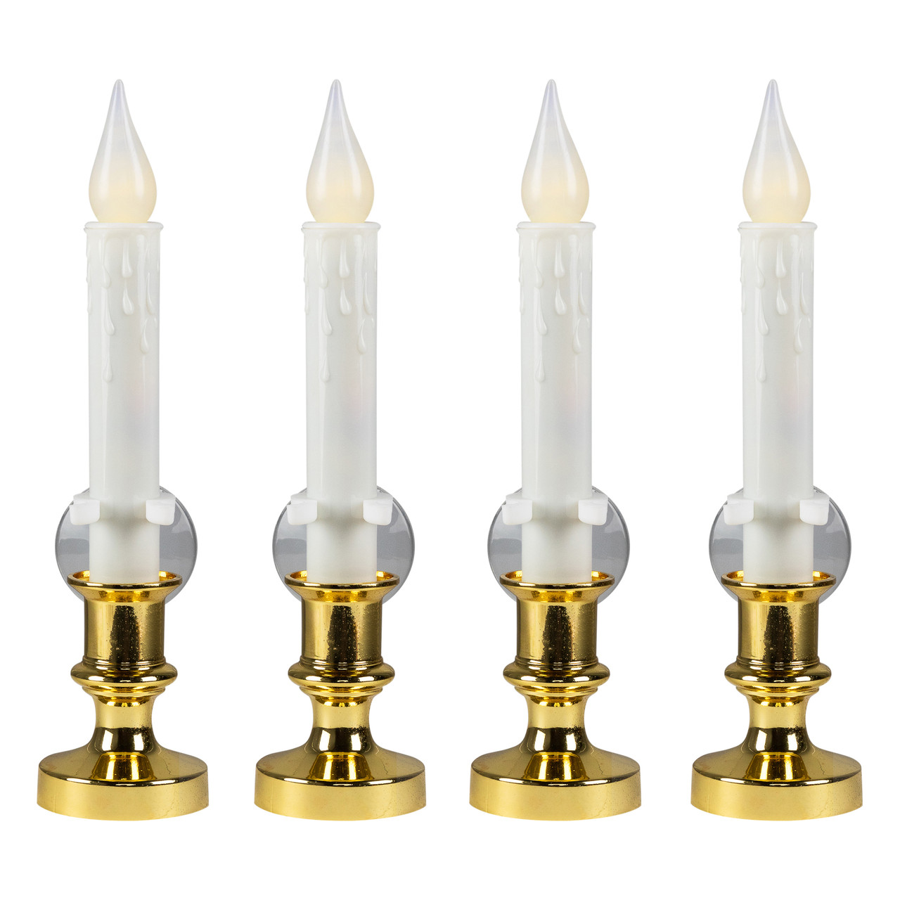 LED Flickering Window Candle with Timer - 8.5" - White & Brass - Set of ...