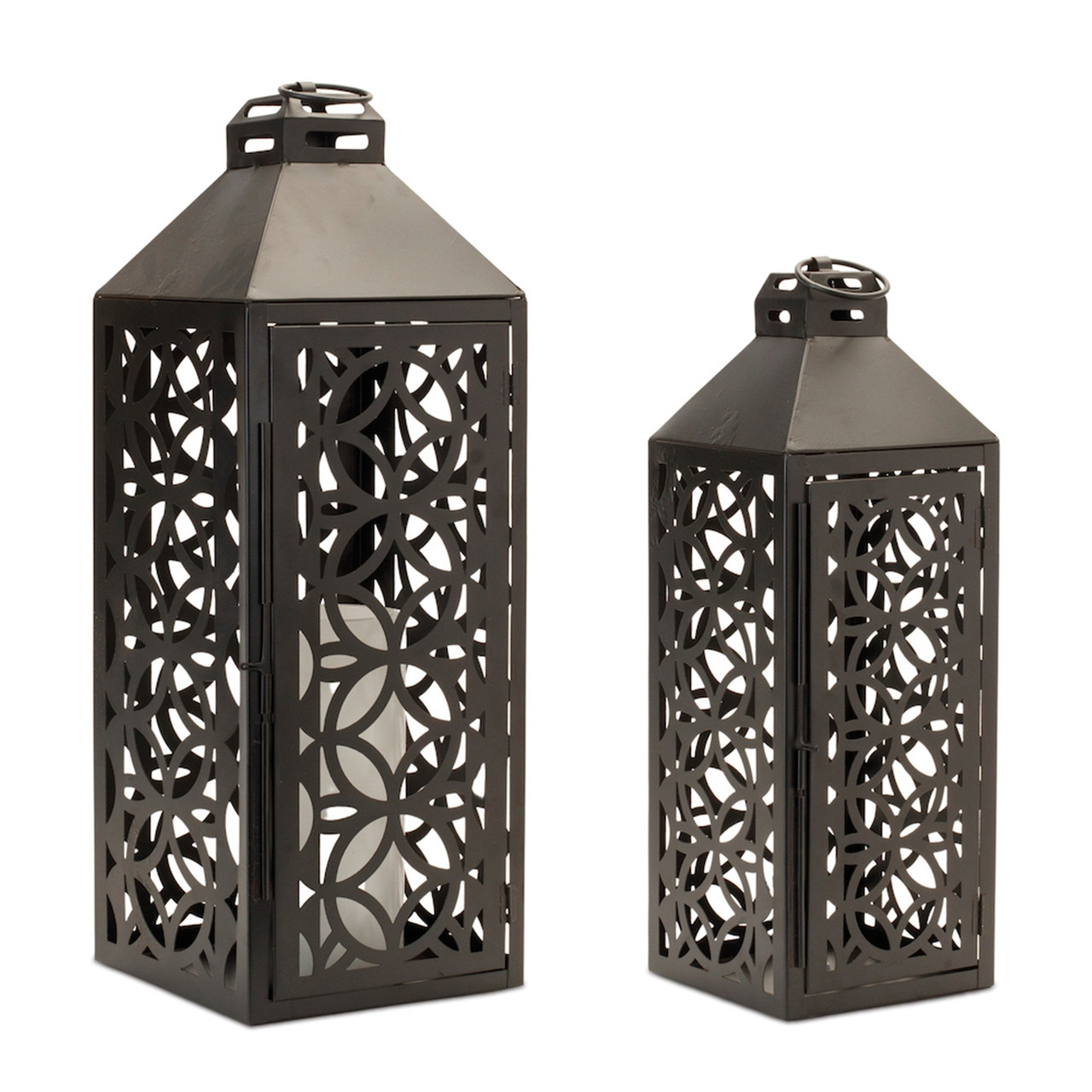 Ornate Geometric Cut-Out Candle Lanterns - 21" - Black - Set of 2 ...