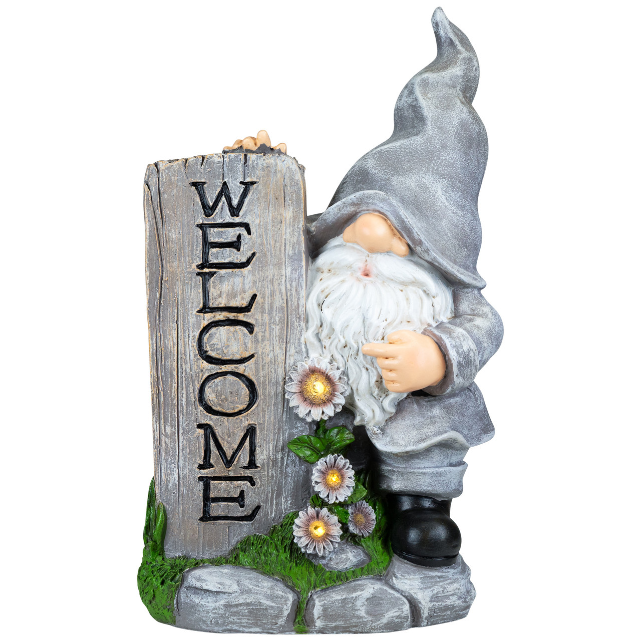 LED Solar Lighted Gnome Welcome Outdoor Garden Statue - 15.5 ...