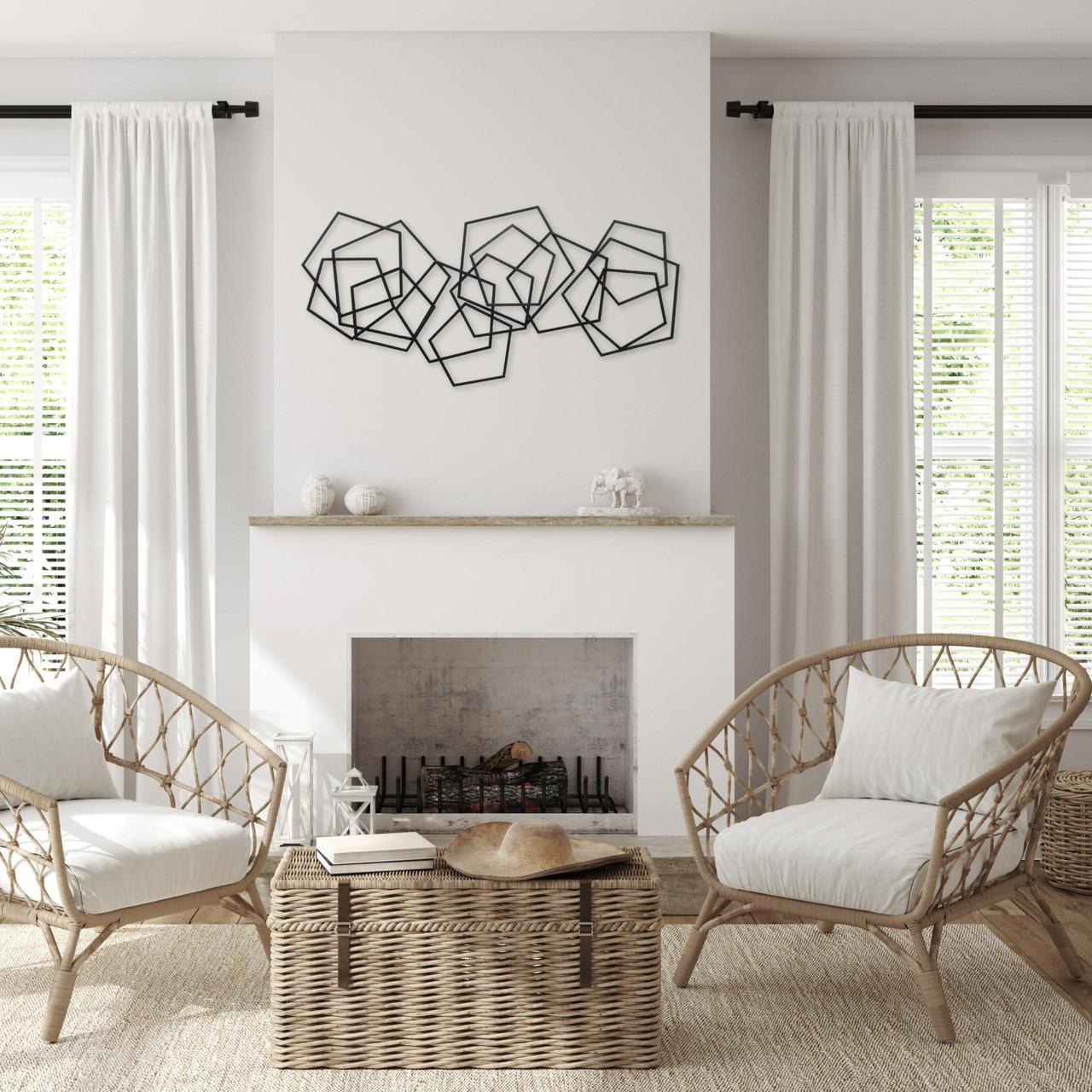 Handcrafted Overlapping Pentagon Wall Decoration - 47.75'' - Black ...