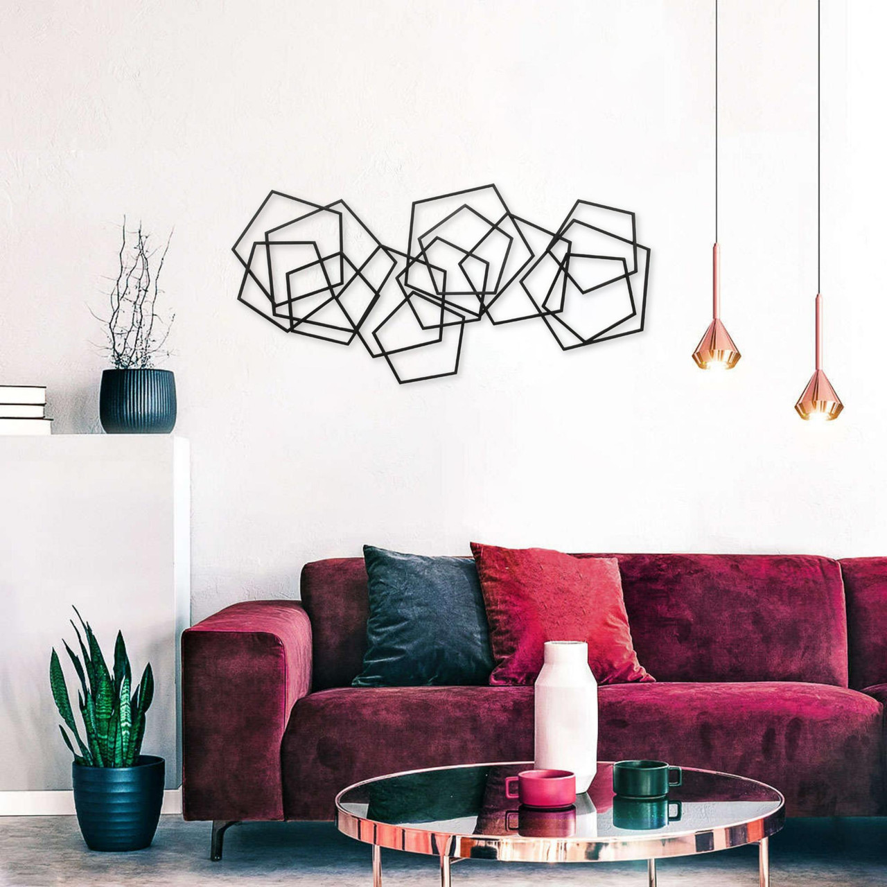 Handcrafted Overlapping Pentagon Wall Decoration - 47.75'' - Black ...