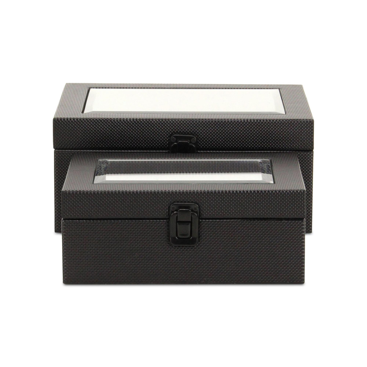 Woven Pattern Mirrored Storage Box Set - 10.25" - Black - Set of 2 ...