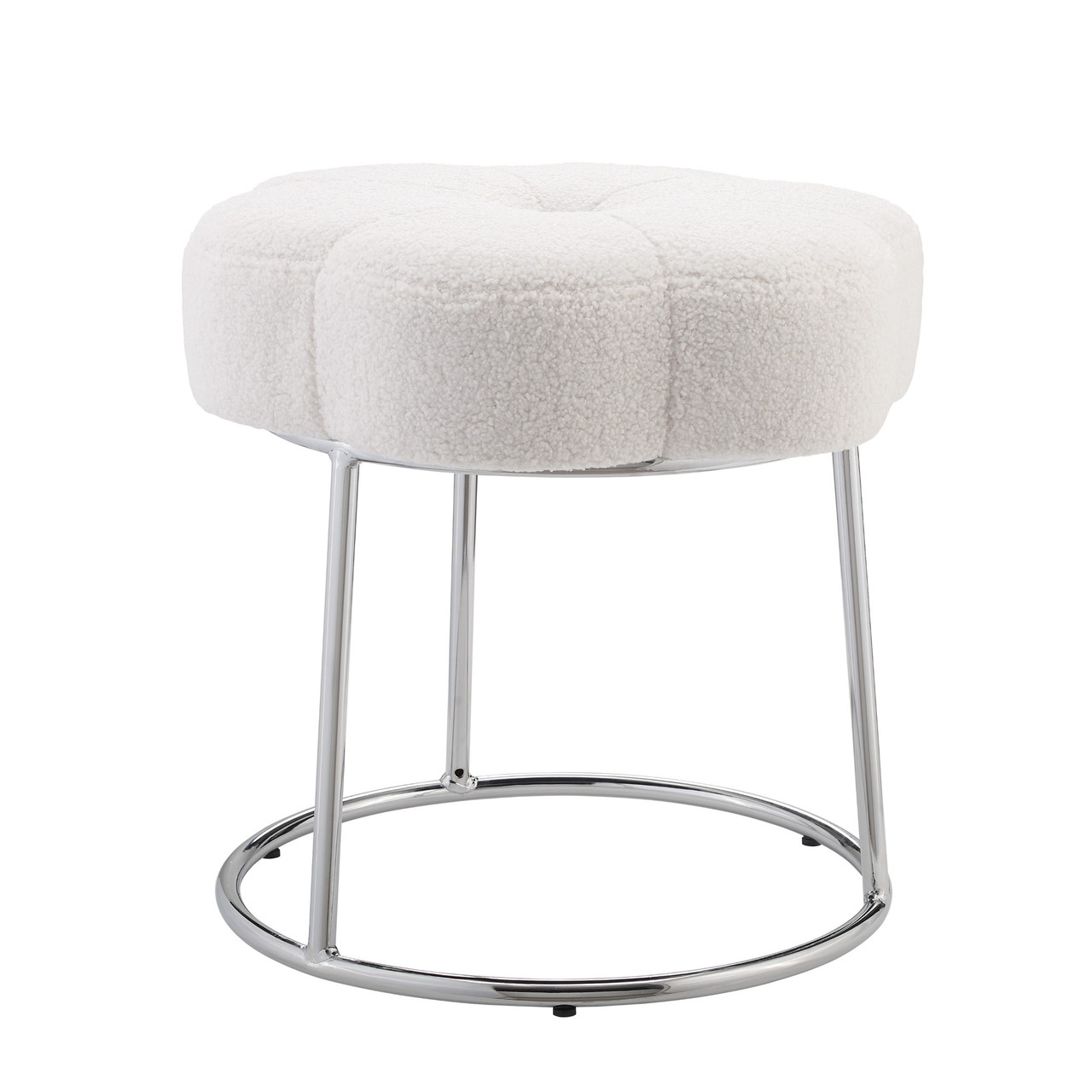 Floral Accent Vanity Stool - 17.75" - White & Silver | Christmas Central