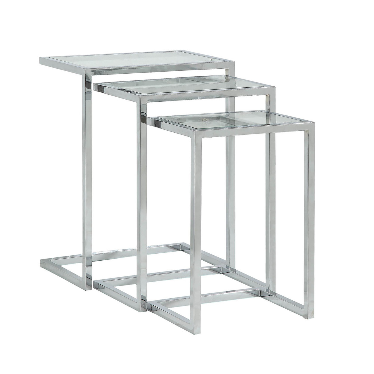 Set of 3 Silver Nesting Tables with Rectangular Glass Top 23.5 ...