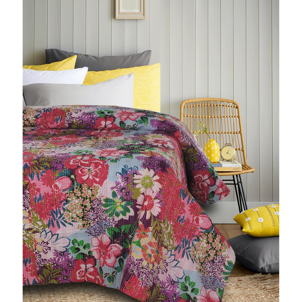 Handmade Floral Coverlet - 80" - Multicolor - King Size | Christmas Central