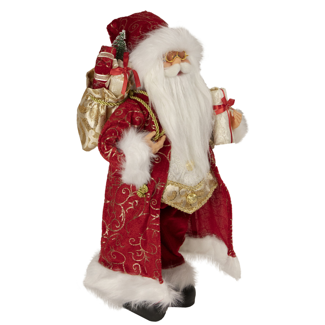 16" Red & Gold Filigree Santa Claus with Gifts Christmas Figurine ...