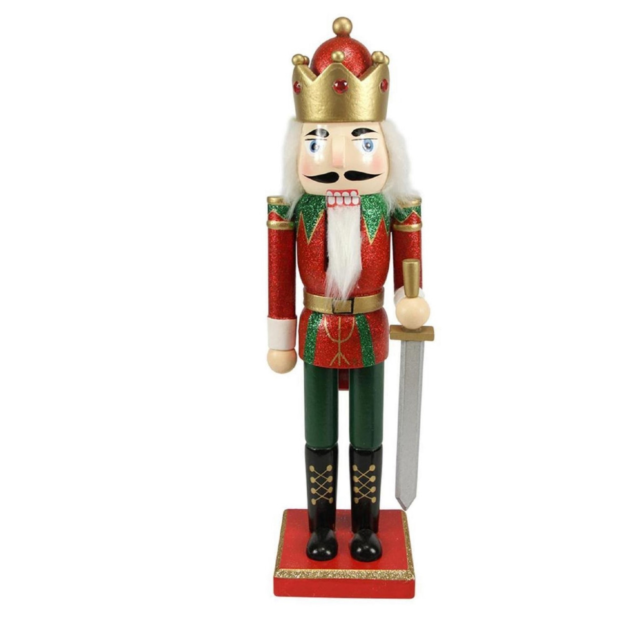 Glittered Nutcracker King with Sword Christmas Figurine - 14" - Red ...