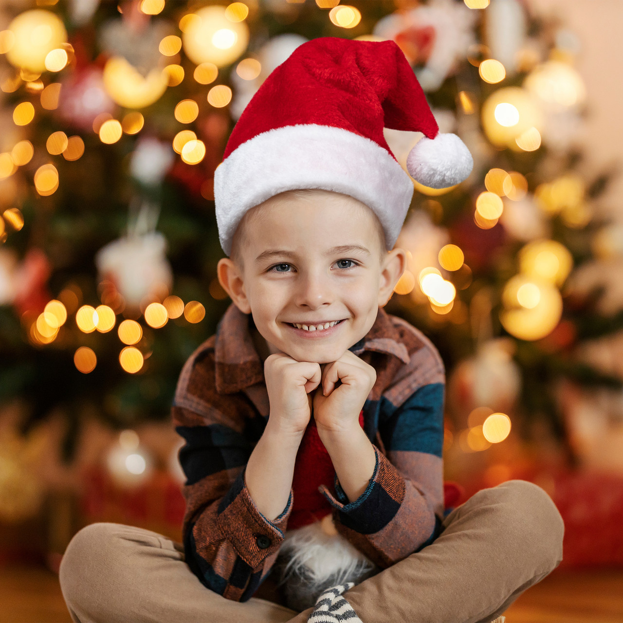 Red & White Plush Unisex Adult Christmas Santa Hat Costume Accessory ...