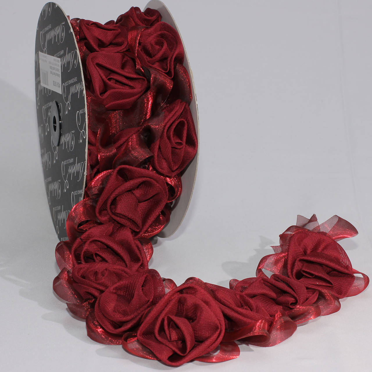 Burgundy Red Roses Woven Sheer Craft Ribbon 2" x 5 Yards | Christmas ...