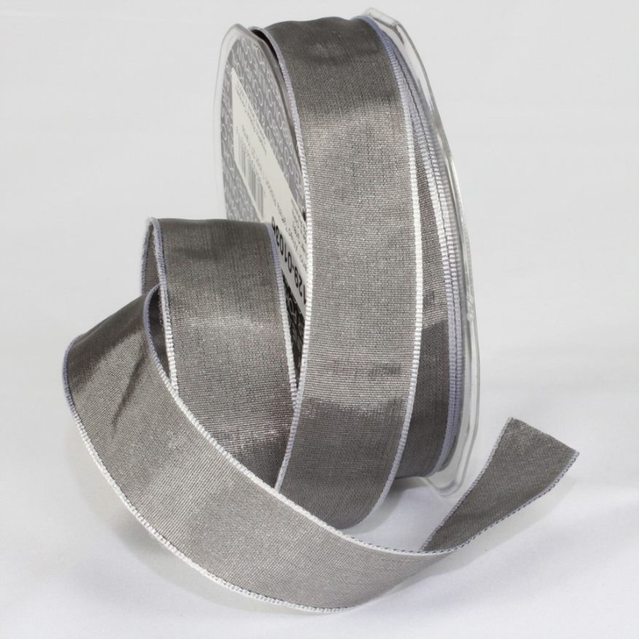Silver & Gray French Wired Craft Ribbon 1" x 54 Yards | Christmas Central