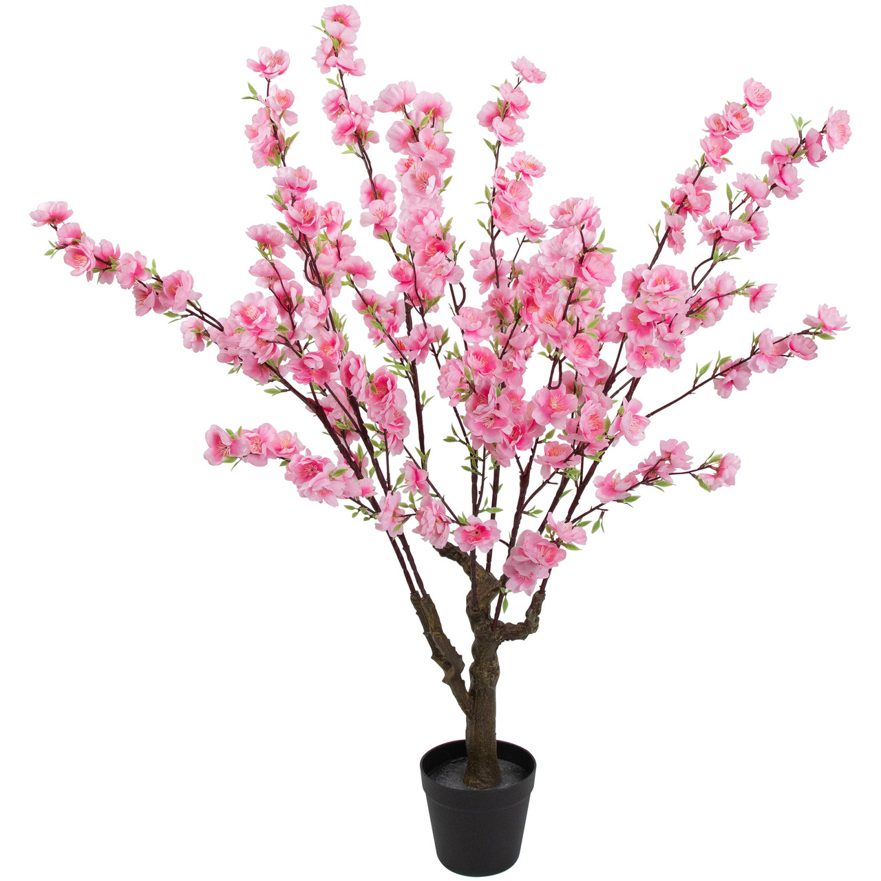 43.5" Potted Pink & Green Floral Peach Blossom Artificial Christmas ...