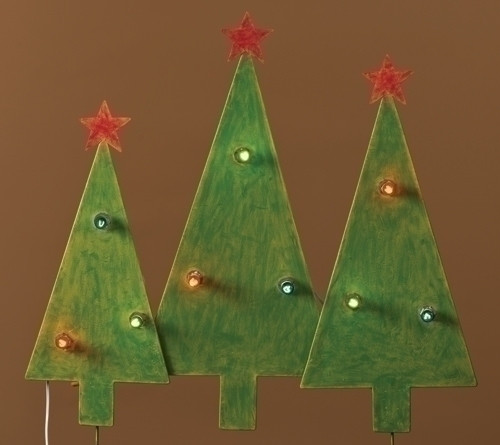 32" Green & Red Lighted Christmas Tree Trio Outdoor Decor | Christmas ...