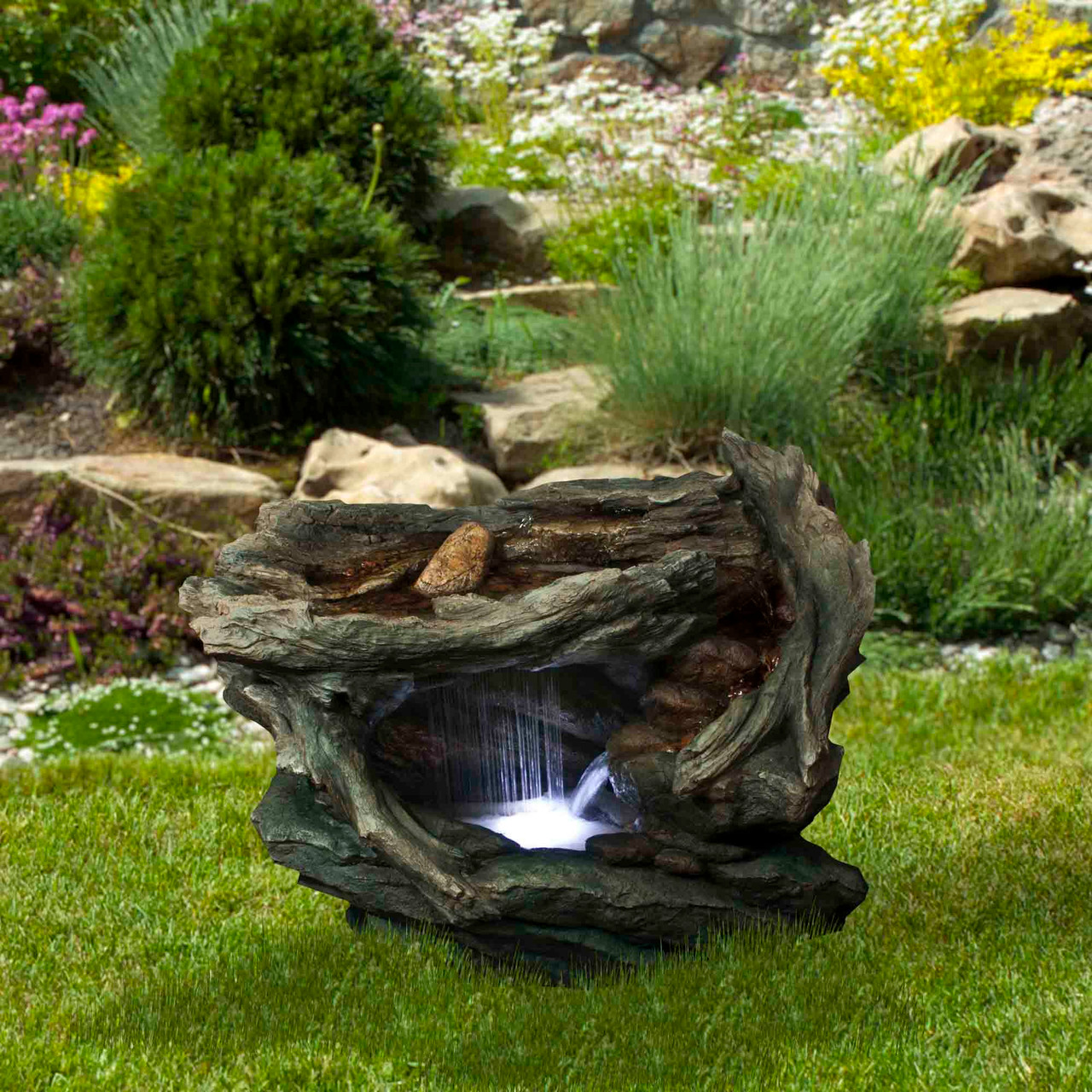 31" LED Woodland Grotto with Stones Outdoor Garden Water Fountain ...