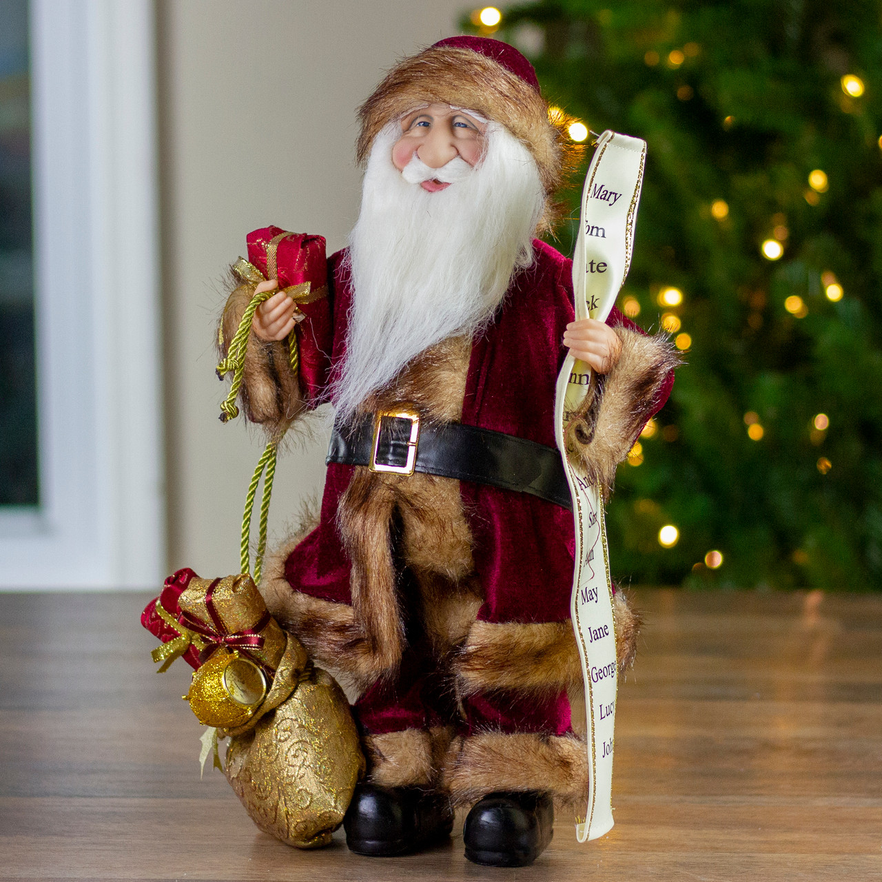 18" Burgundy & Brown Santa Claus with Naughty or Nice List Christmas ...