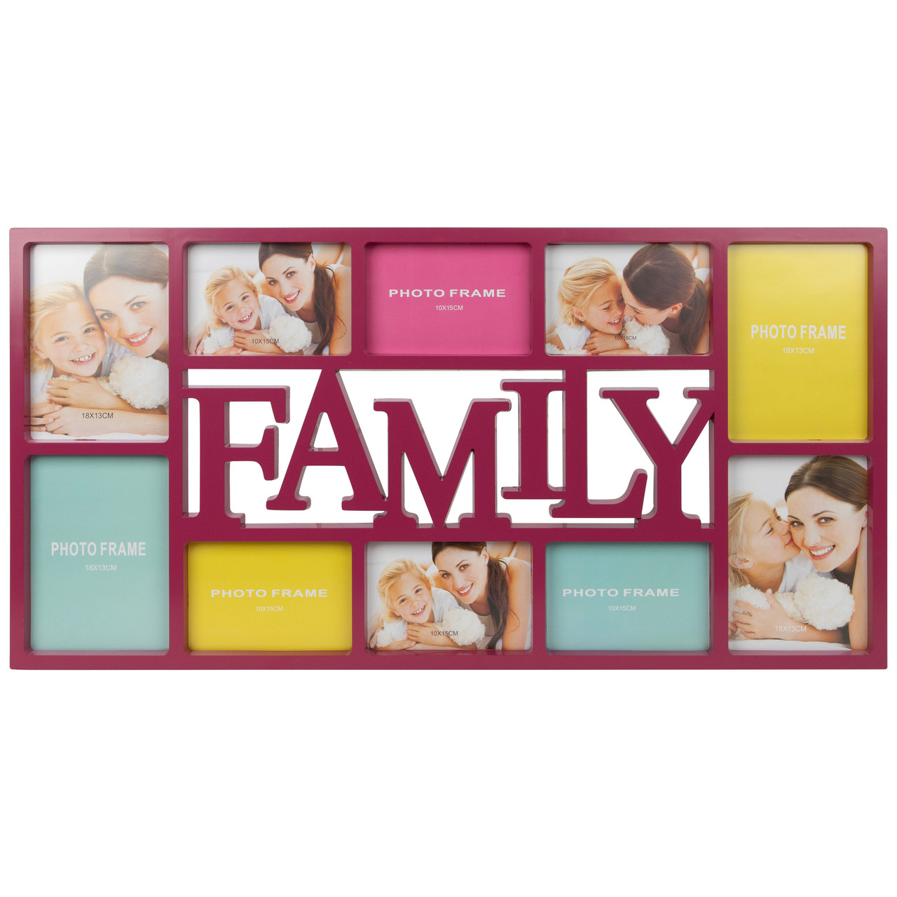 Framed Rectangular 10 Picture "Family" Photo Frame - 28.75" - Pink ...