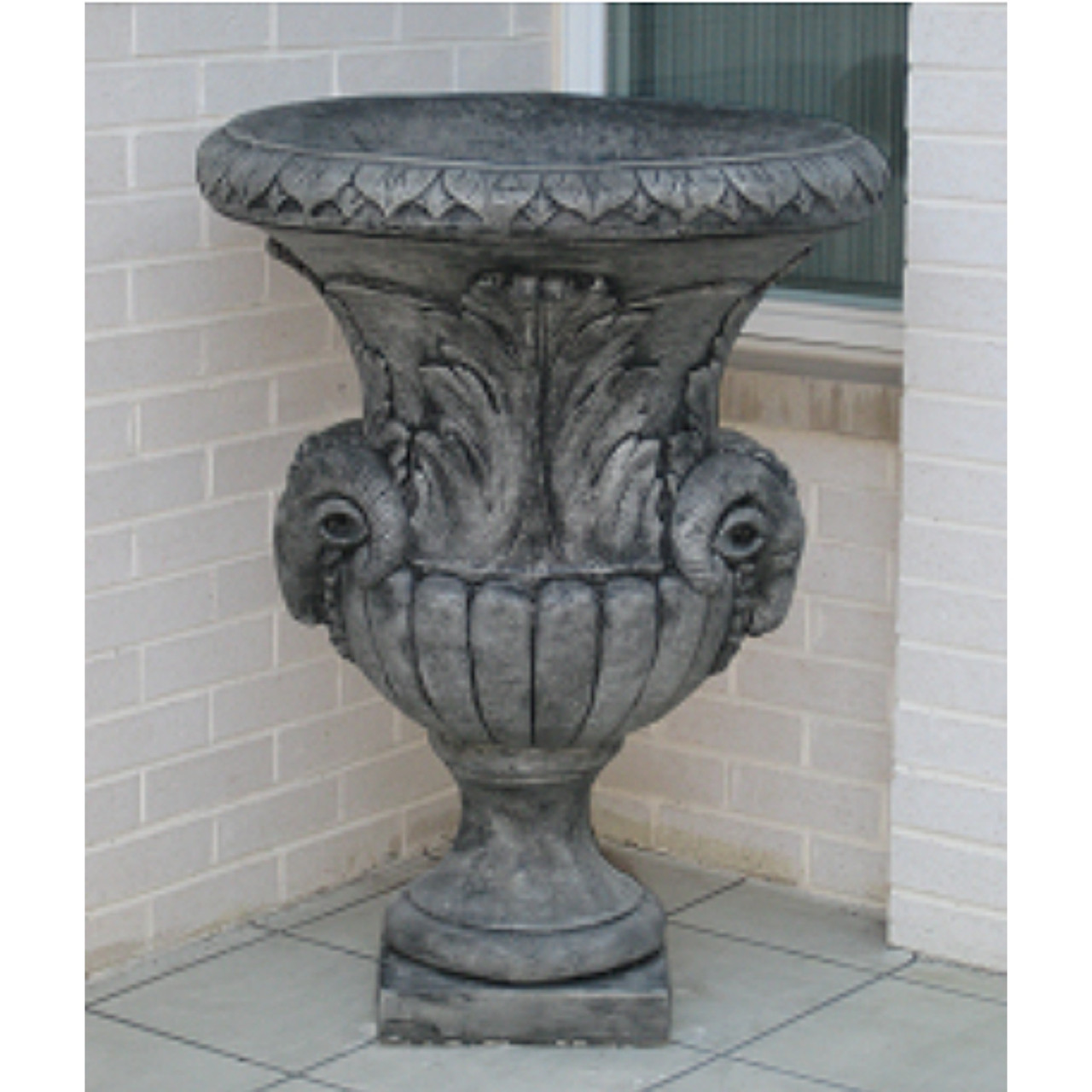 Set of 2 Ornate Ram's Head Cast Stone Concrete Outdoor Garden Urn ...