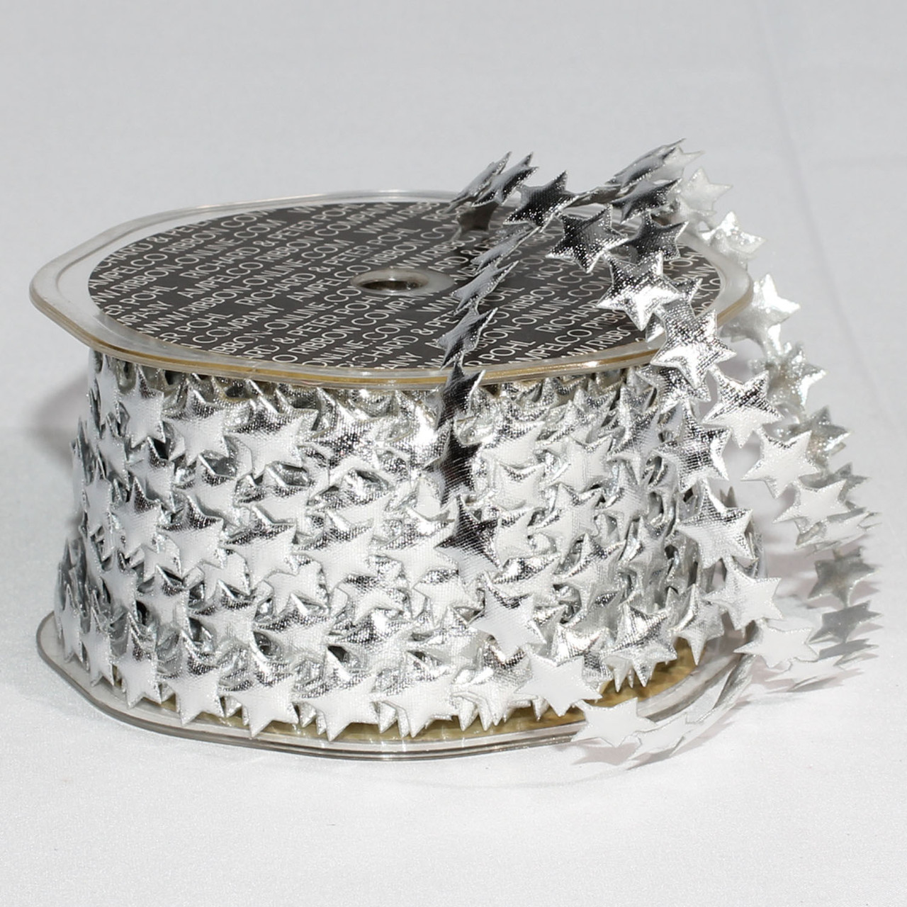 Silver Lamé Small Stars Craft Ribbon 9.5mm x 40 Yards | Christmas Central