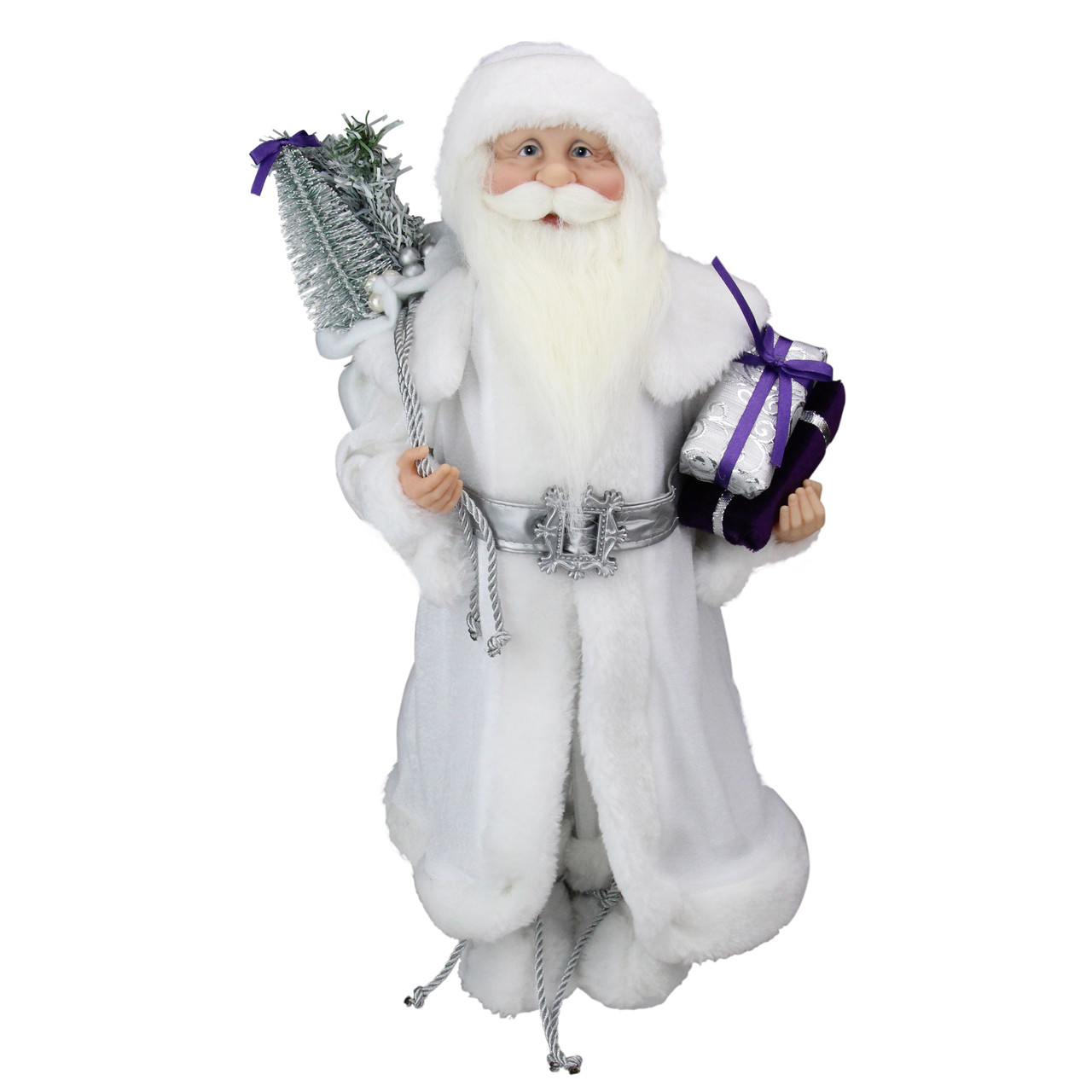 18.25" White & Gray Santa Claus with Presents Christmas Decoration ...