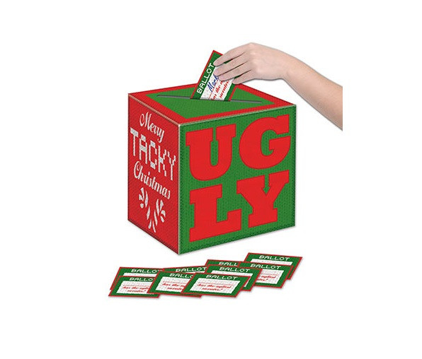 Pack of 6 Green & Red 'Ugly' Sweater Christmas Ballot Boxes 9 ...
