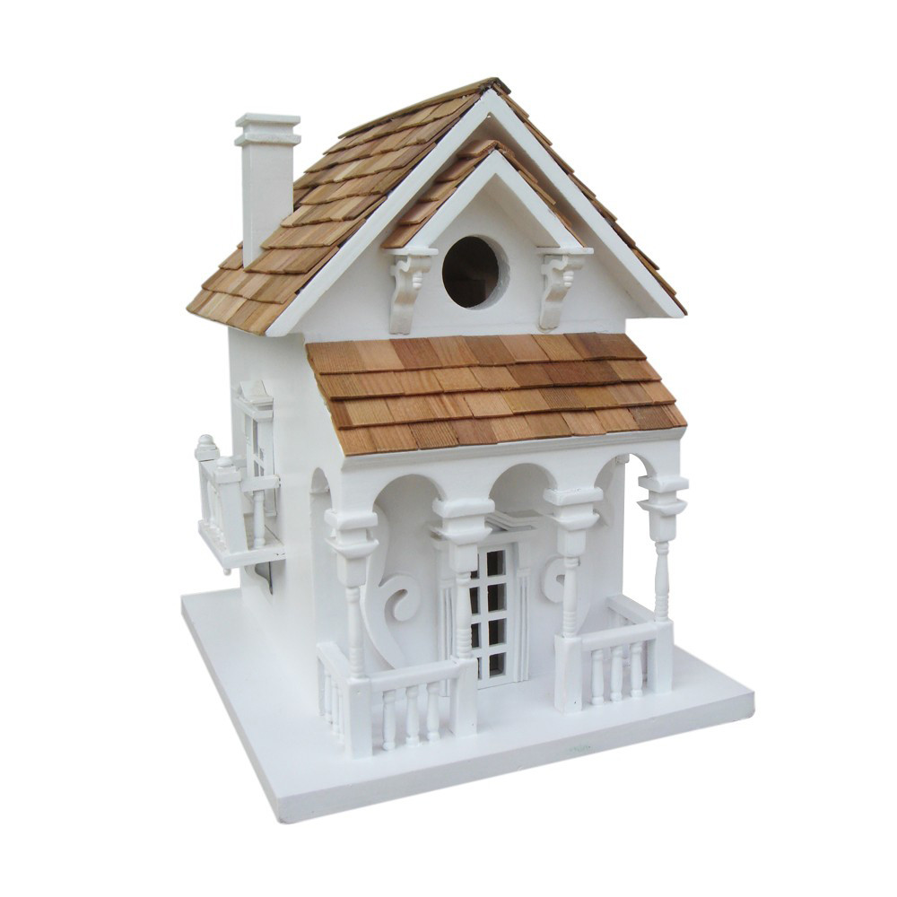 11" White & Brown European Villa Inspired Outdoor Garden Birdhouse ...
