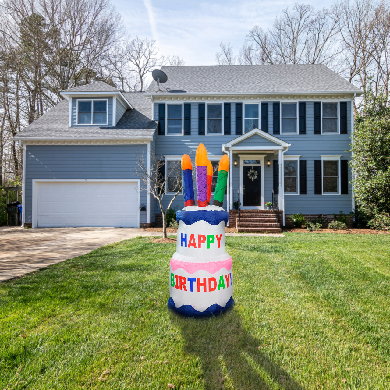 Lighted Inflatable Happy Birthday Cake Outdoor Decoration - 4 ...