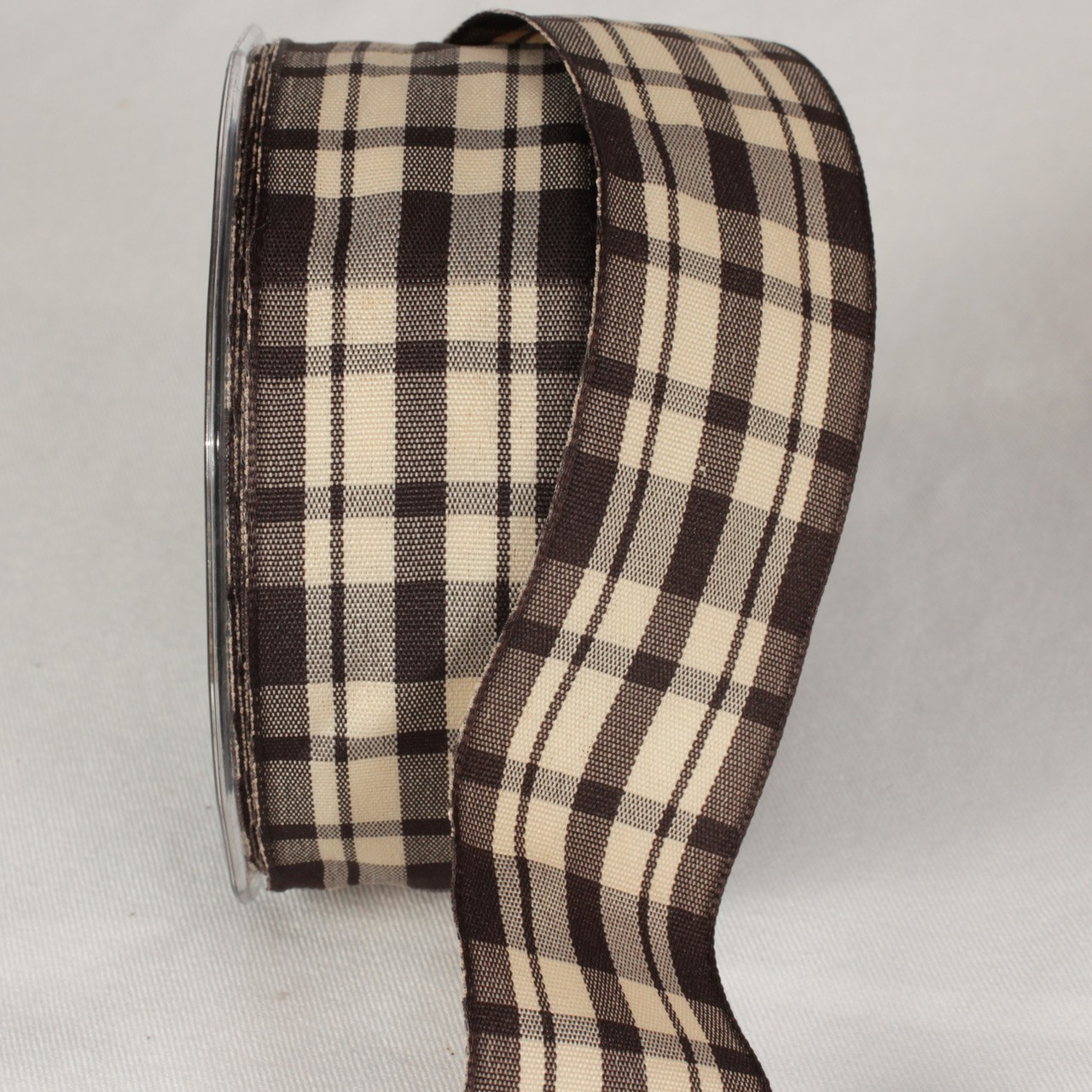 Chocolate Brown & White Plaid Tartan Wired Craft Ribbon 1.5" x 30 Yards ...