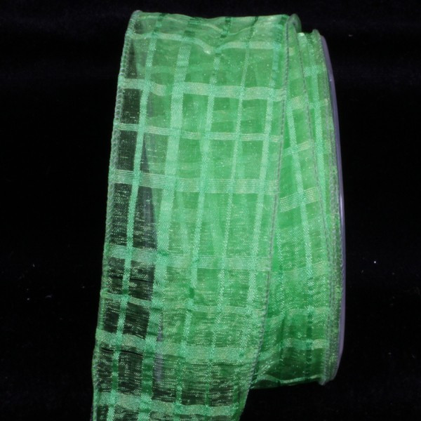 Green Solid & Sheer Check Wired Craft Ribbon 2" x 27 Yards | Christmas ...