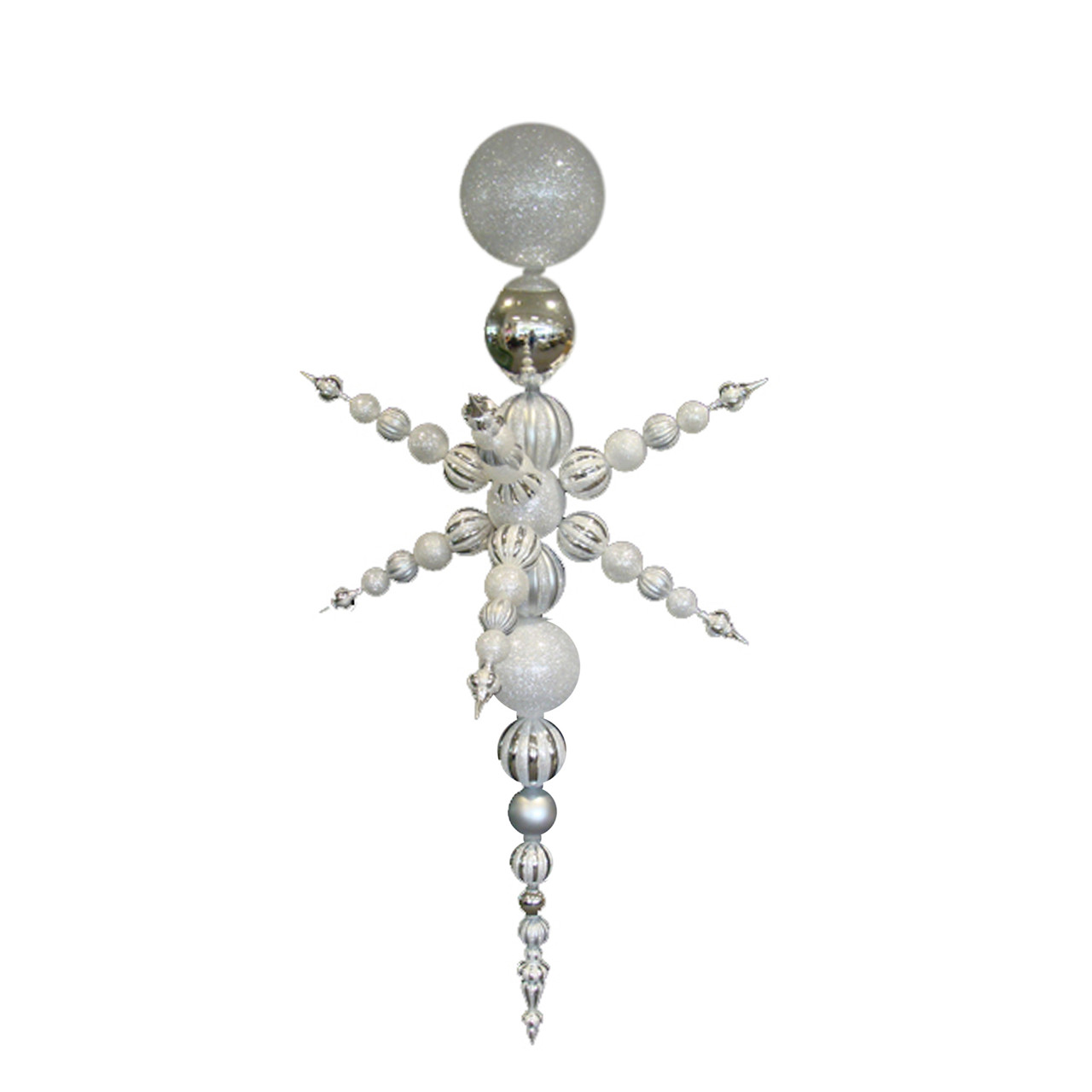 White & Silver Radical 3-Finish Shatterproof Christmas Snowflake Finial ...