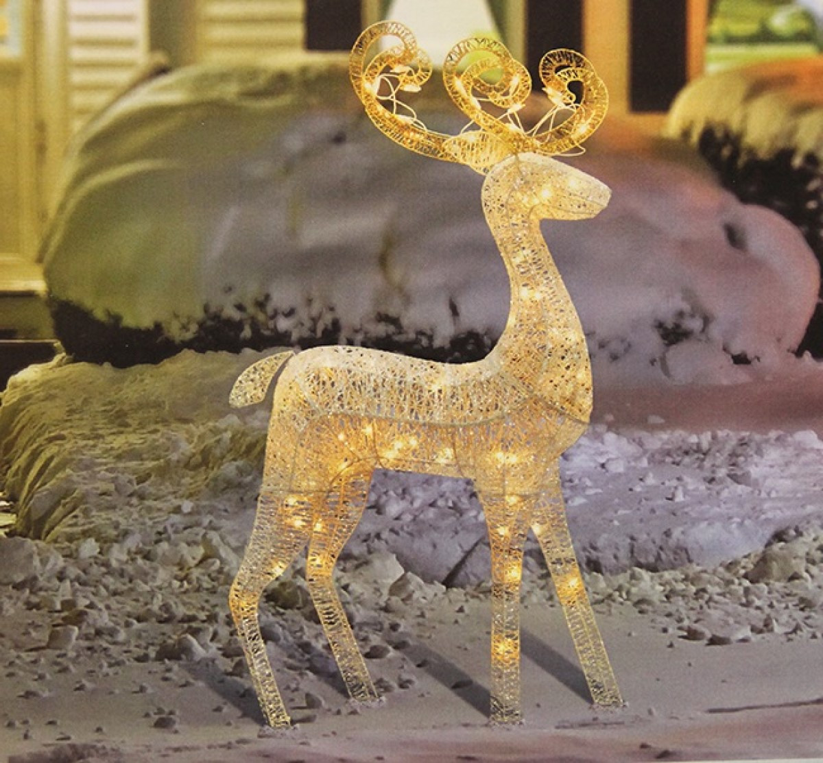 48" White Lighted Standing Buck Outdoor Christmas Decor | Christmas Central