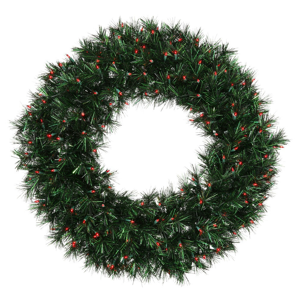 Pre-Lit Midnight Green Pine Artificial Christmas Wreath - 36-Inch, Red ...
