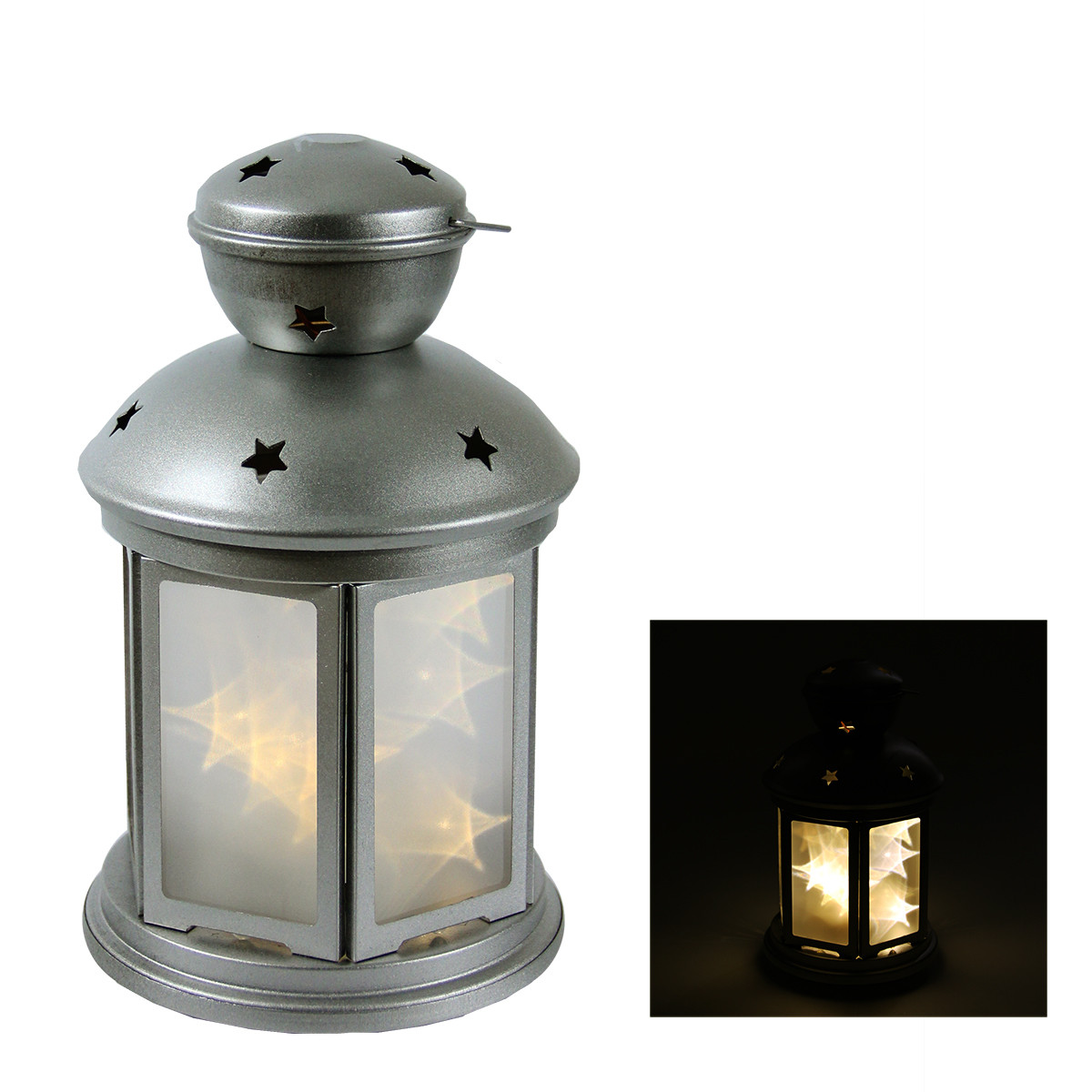 8.25" LED Lighted Invisilite Holographic Star Hanging Silver Lantern ...