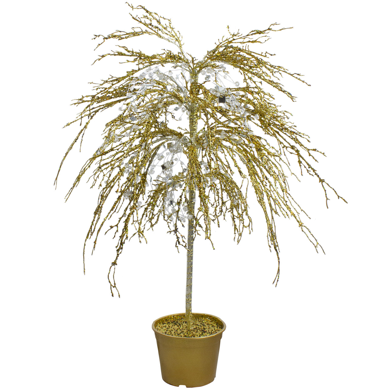 3.75" Gold Crystallized Glitter Potted Artificial Christmas Tree ...