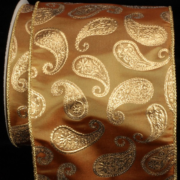 Amber Yellow & Gold Paisley Wired Craft Ribbon 6" x 20 Yards ...