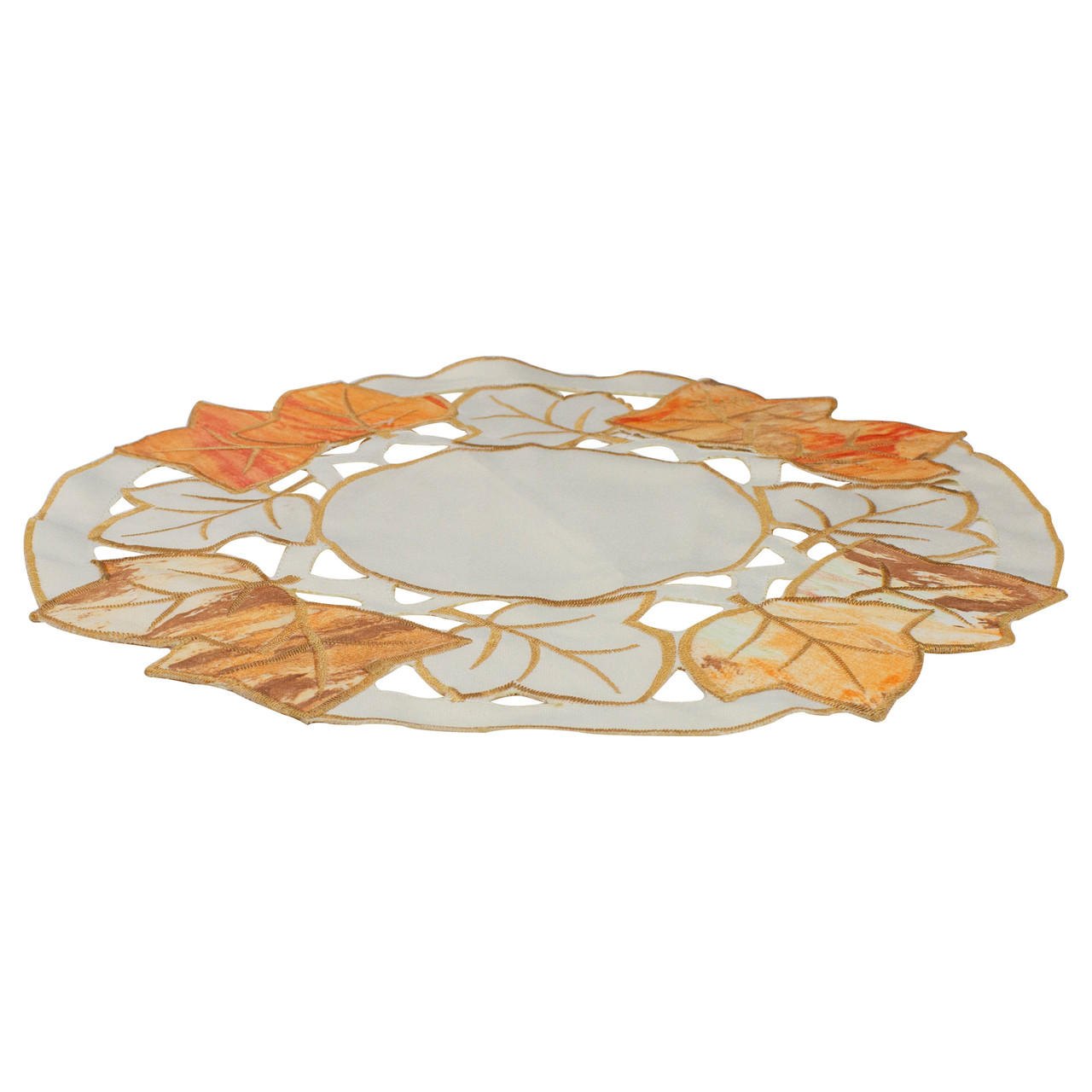 12" White & Beige Embroidered Fall Leaf Thanksgiving Doily | Christmas ...