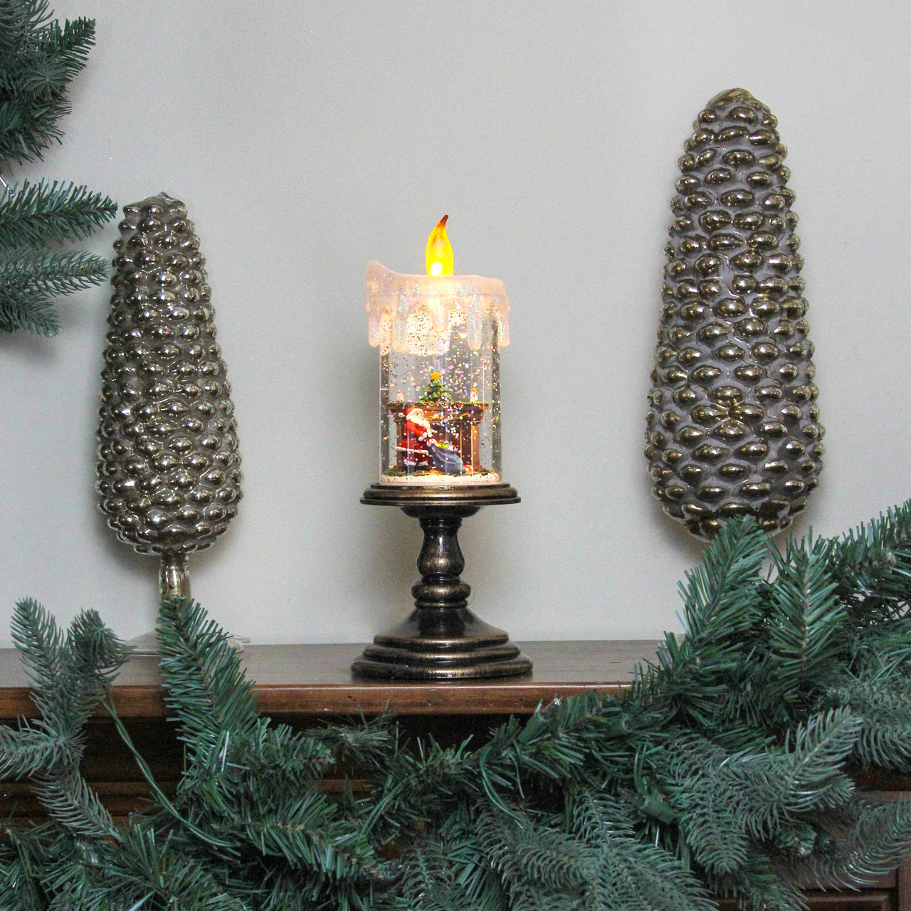 10.25" LED Lighted Santa Claus Christmas Flickering Candle Glitterdome ...