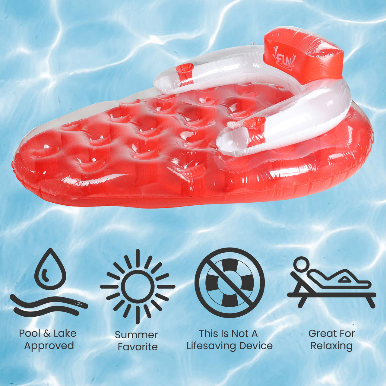 65'' Red & White Inflatable Strawberry Pool Water Lounge Float ...