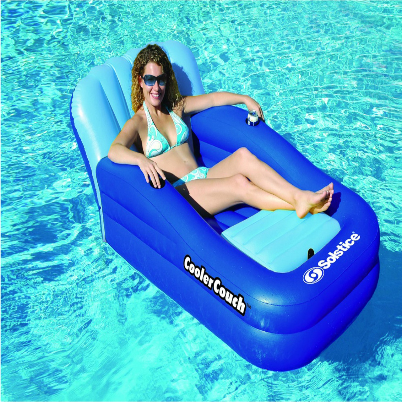 Inflatable Swimming Pool Lounger with Ice Cooler - 64" - Blue ...