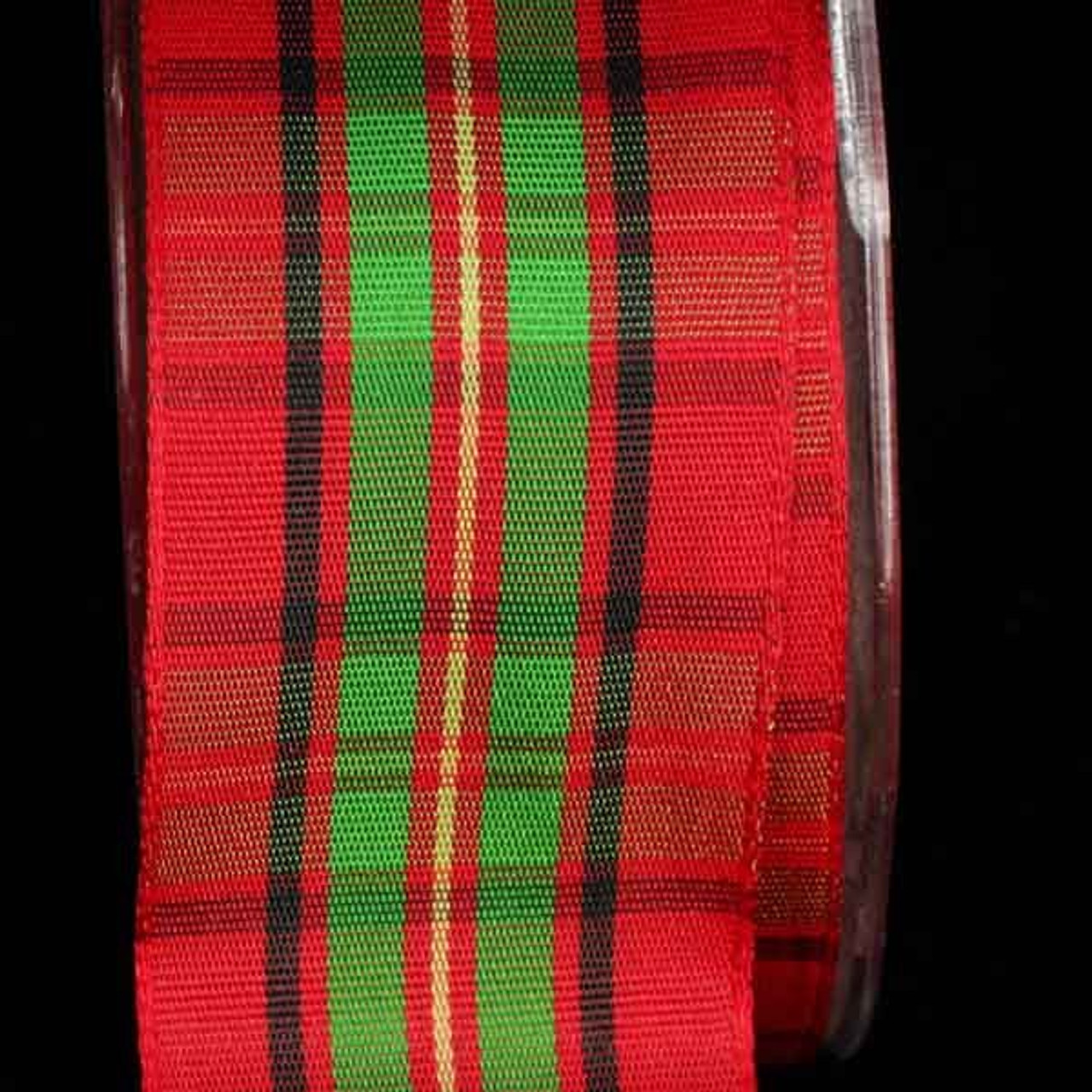 Red Black Green Yellow Plaid Pattern Wired Craft Ribbon 1 5 X 22 red-black-green-yellow-plaid-pattern-wired-craft-ribbon-1-5-x-22