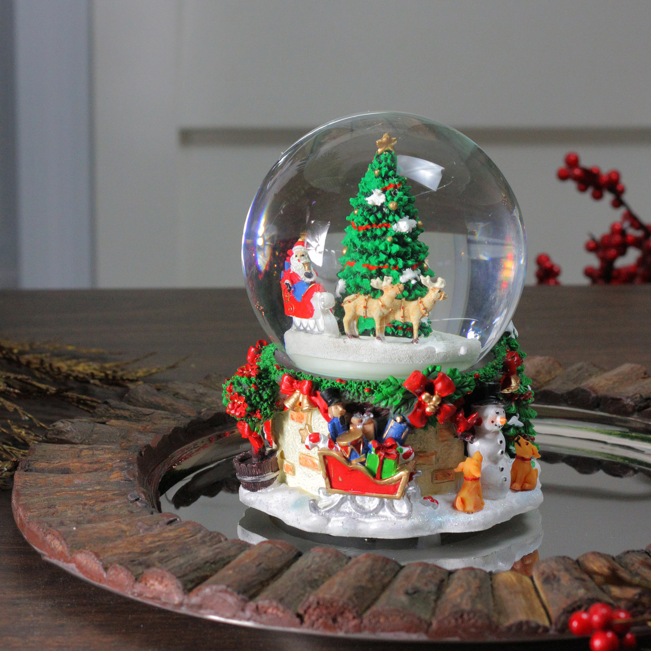 Musical & Animated Santa on Sleigh Rotating Christmas Snow Globe - 6.5 ...