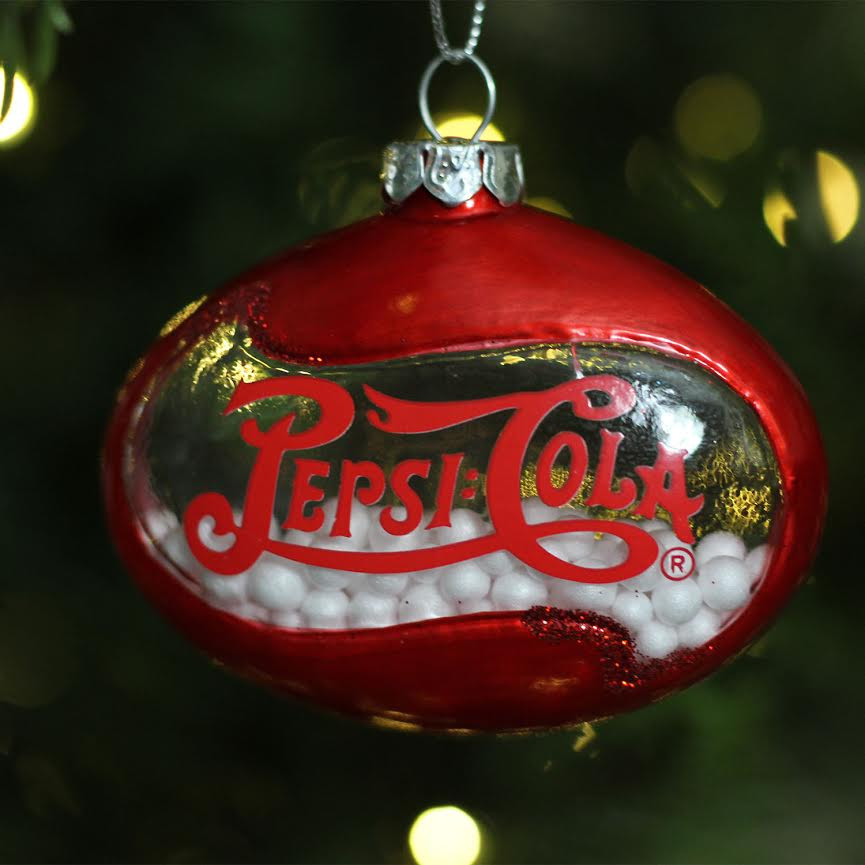 3" Red Pepsi Cola Snow Filled Glass Christmas Ornament | Christmas Central