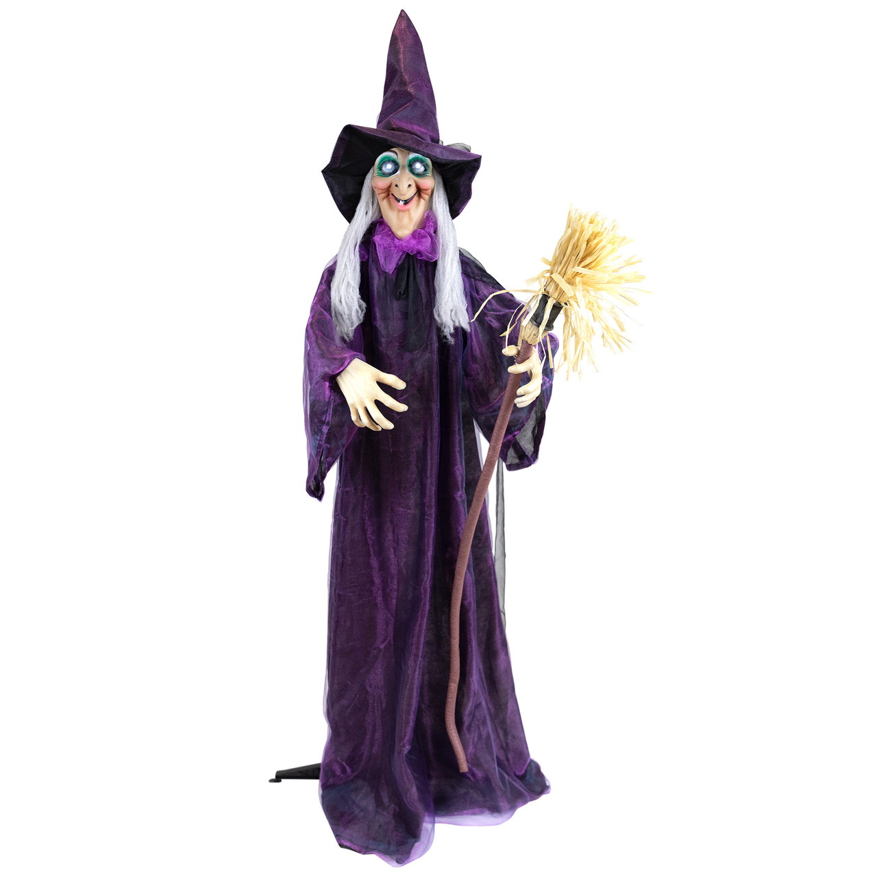 66" Animated Standing Witch & Broomstick Halloween Figure Decoration ...