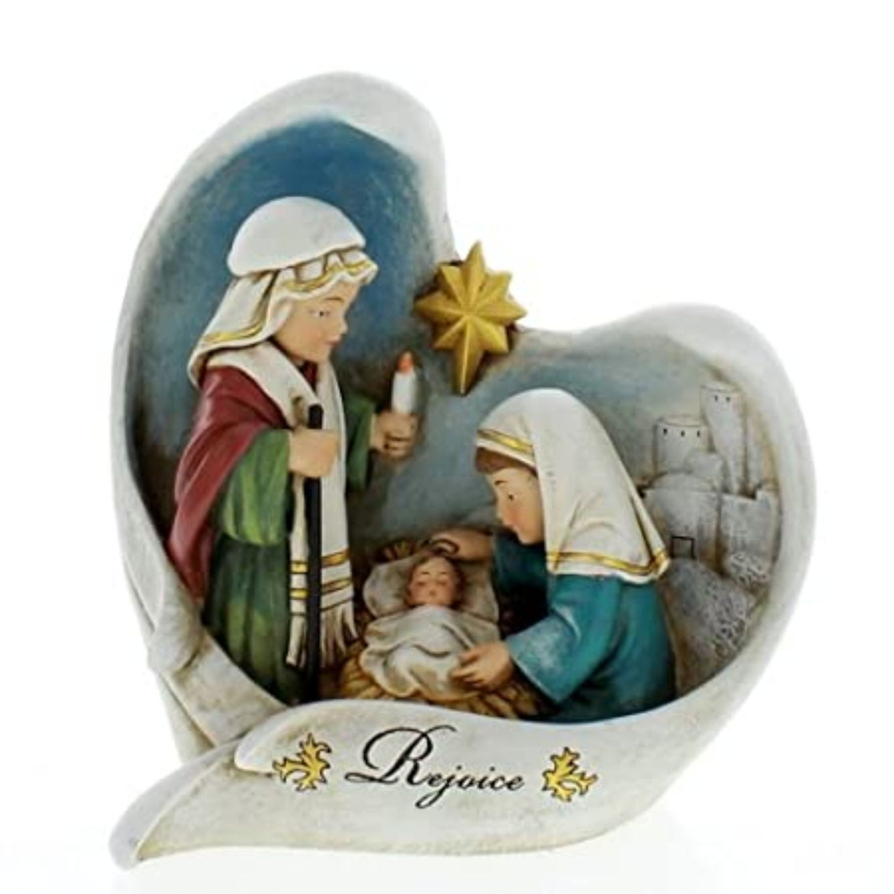 5.5" White & Blue Nativity Scene Angel Wings Christmas Tabletop Decor ...